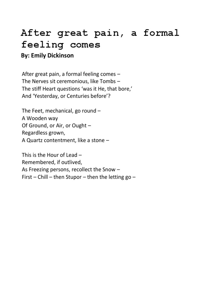 After Great Pain A Formal Feeling Comes by Emily Dickinson | PDF