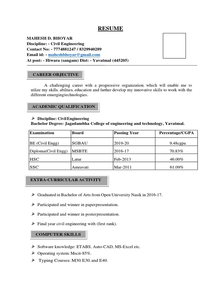 RESUME Mahesh | PDF | Civil Engineering