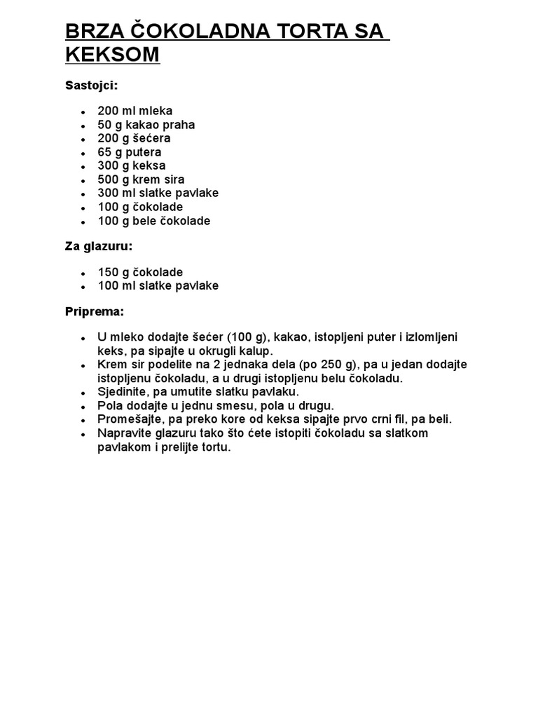 Brza Čokoladna Torta Sa Keksom | PDF