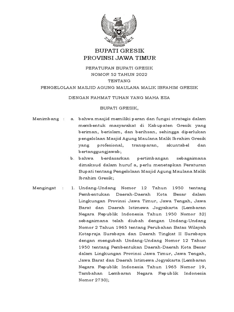 52_2022 PENGELOLAAN MASJID AGUNG MAULANA MALIK IBRAHIM GRESIK | PDF