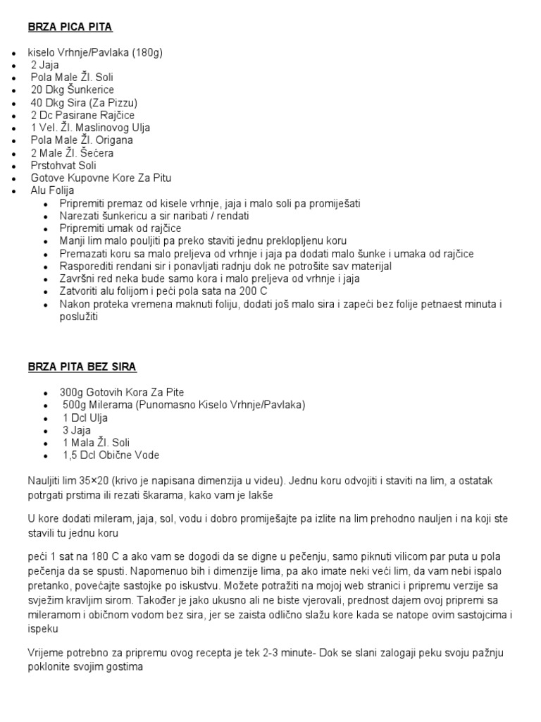 Brza Pica Pita | PDF
