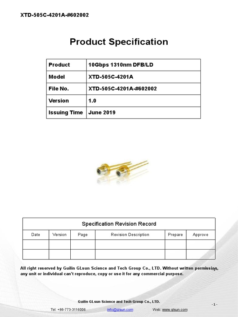 To56 10g Dfb Laser Diode 1310nm Data Sheet 602002 Pdf Optics Physical Sciences