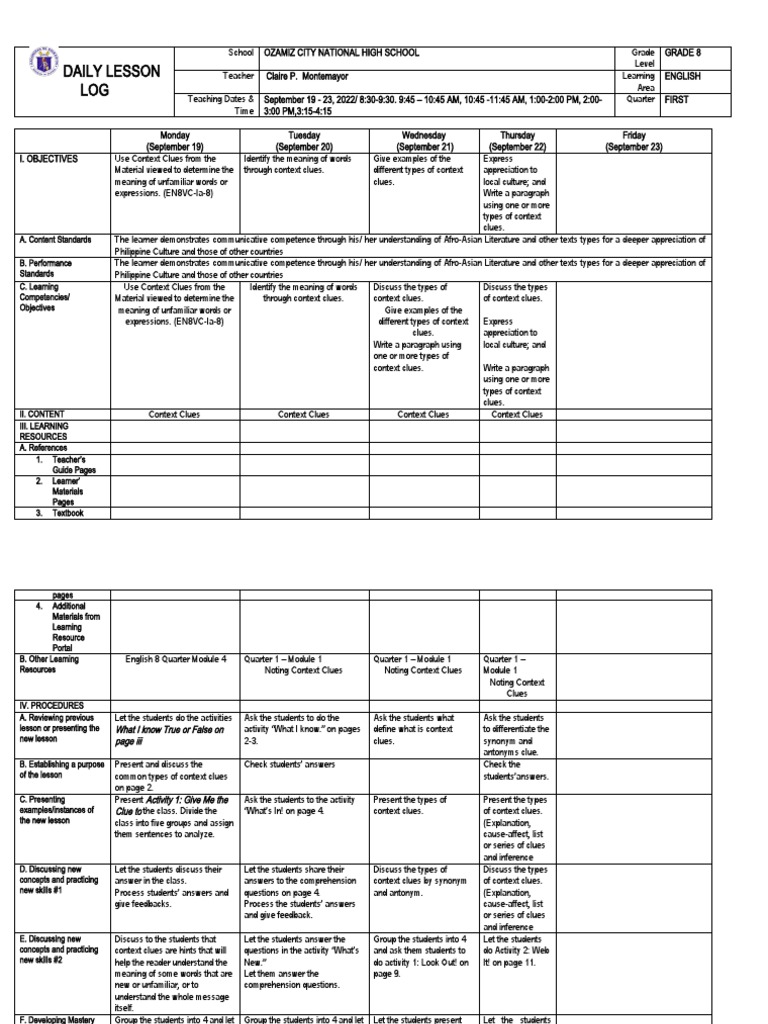 English DLL Noting Context Clues | PDF | Learning | Cognition