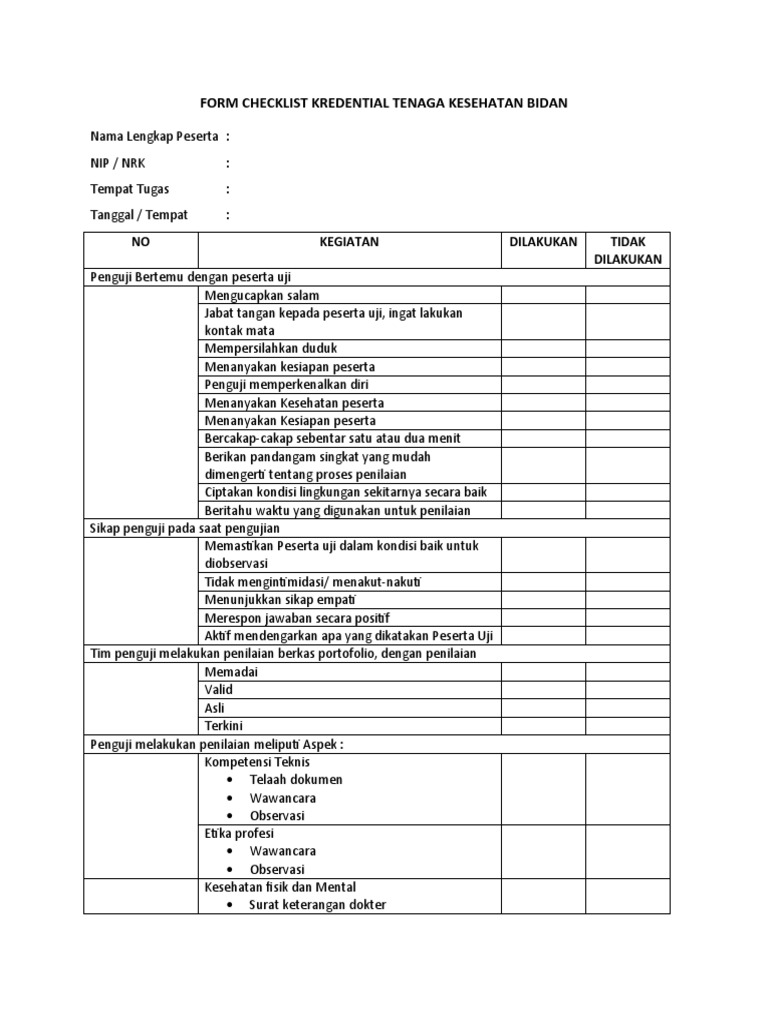 Checklist Penilaian Kredential | PDF
