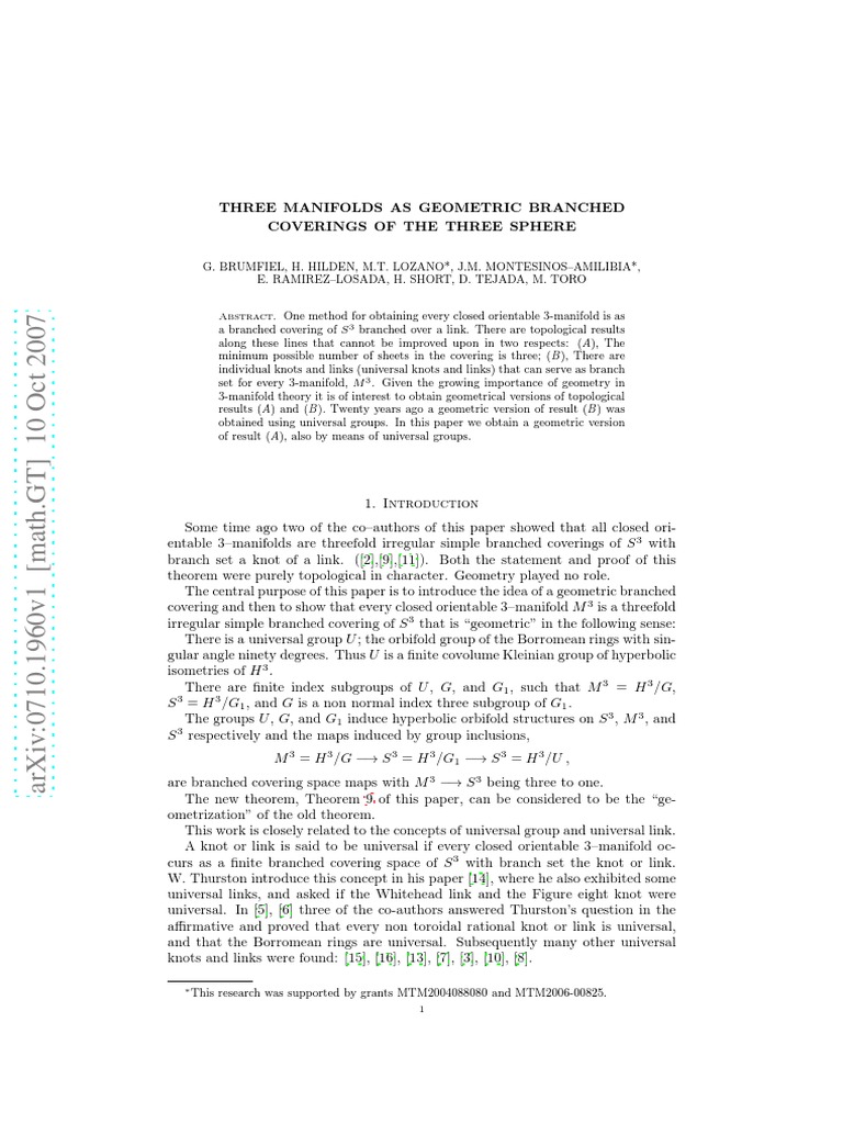 3 Manifolds As Branched Coverings | PDF | Geometry | Manifold