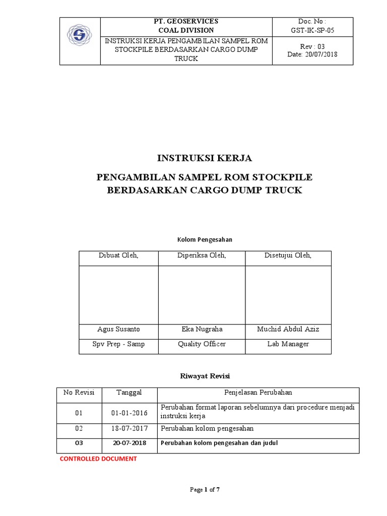 Instruksi Kerja Sampling ROM Stockpile | PDF