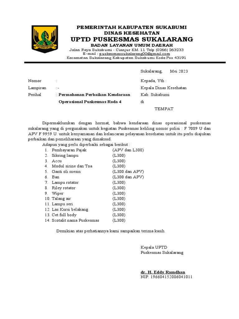 Surat Permohonan Perbaikan Dan Kendaraan | PDF