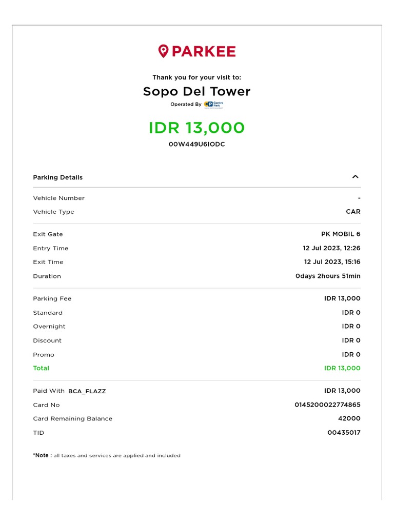 Receipt - PARKEE | PDF