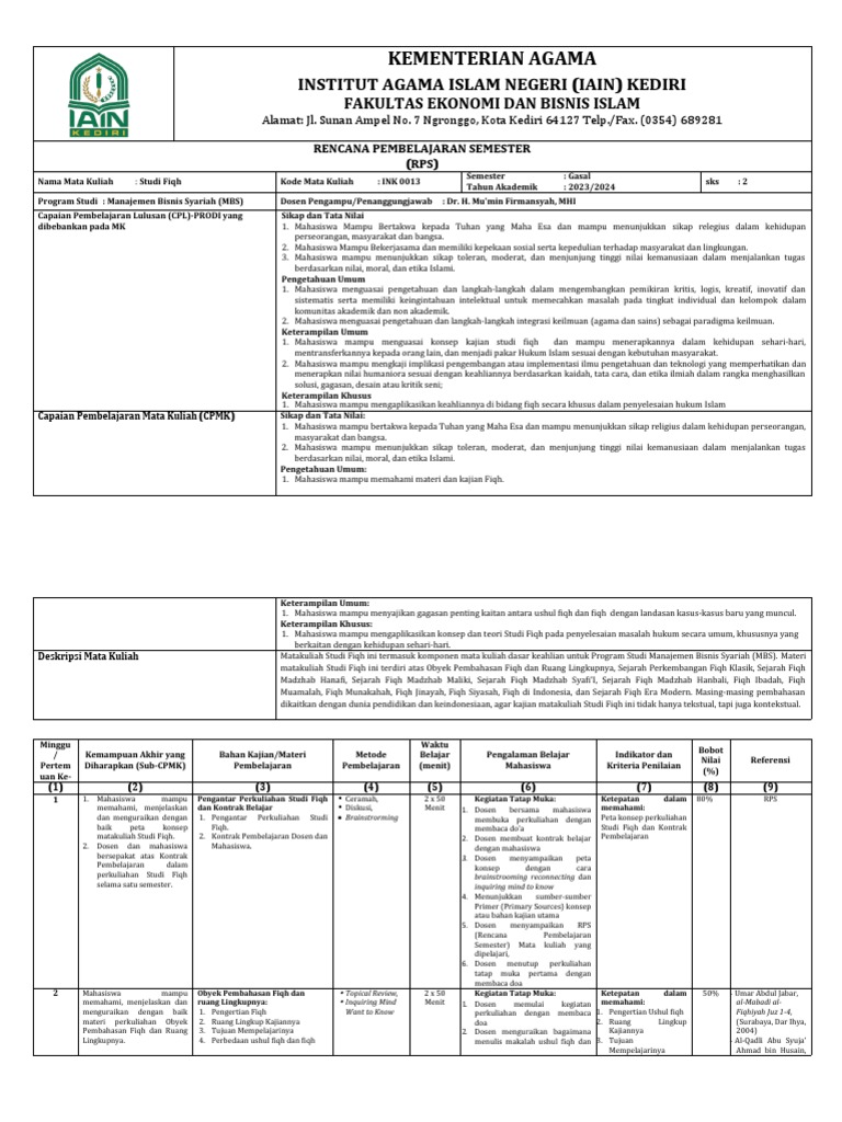 Rps Studi Fiqh - Mbs 2023 | PDF