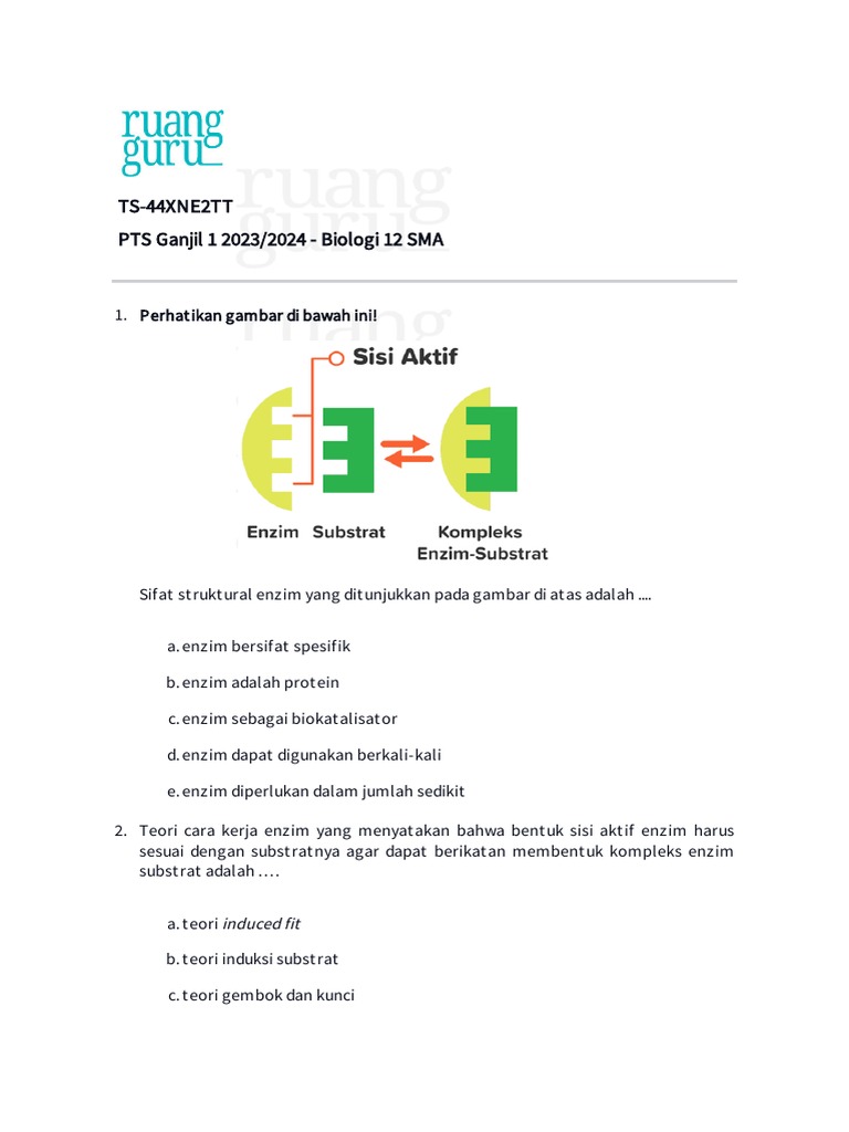 PTS Ganjil 1 2023 - 2024 - Biologi 12 SMA | PDF | Sains & Matematika