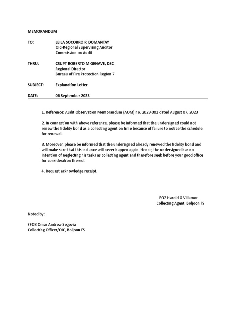 Explanation Letter (Fidelity Bond) | PDF