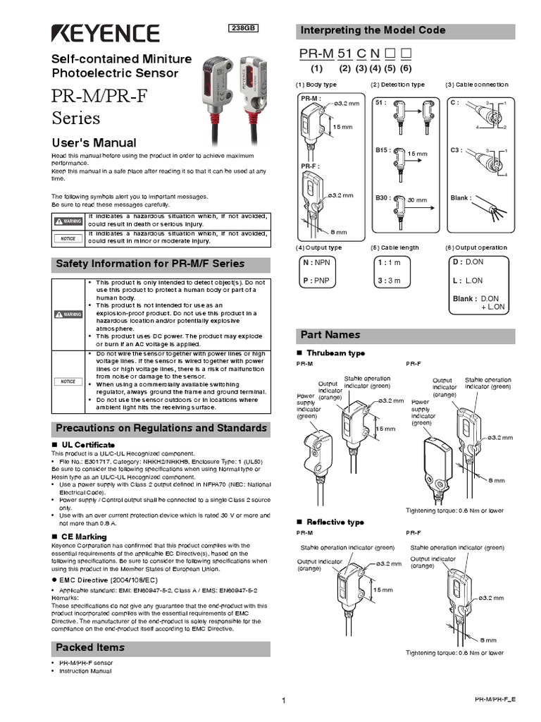 PR-M/PR-F Series: Self-Contained Miniture Photoelectric Sensor | PDF | Power Supply | Electrical ...