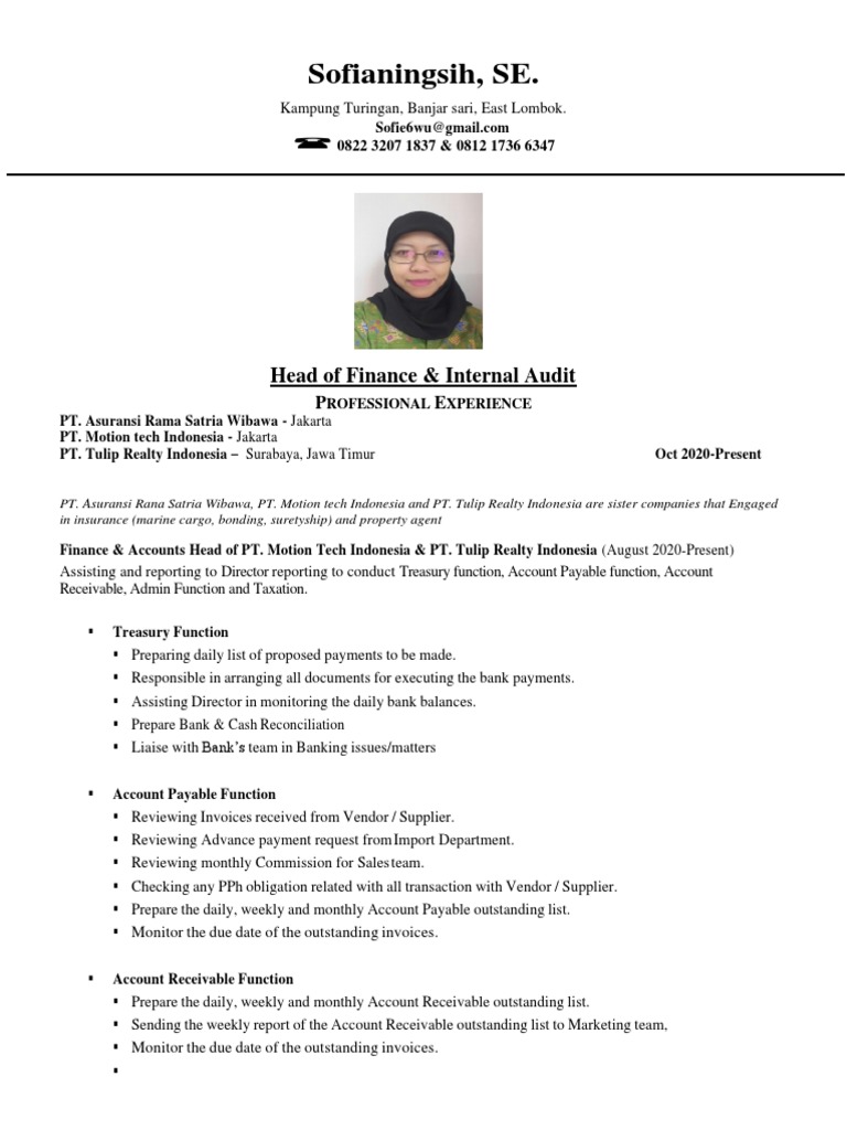 Cv Sofianingsih Pdf Accounts Payable Corporate Jargon