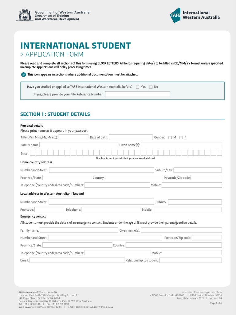 International Student Application Form TIWA | PDF | Travel Visa | Disability