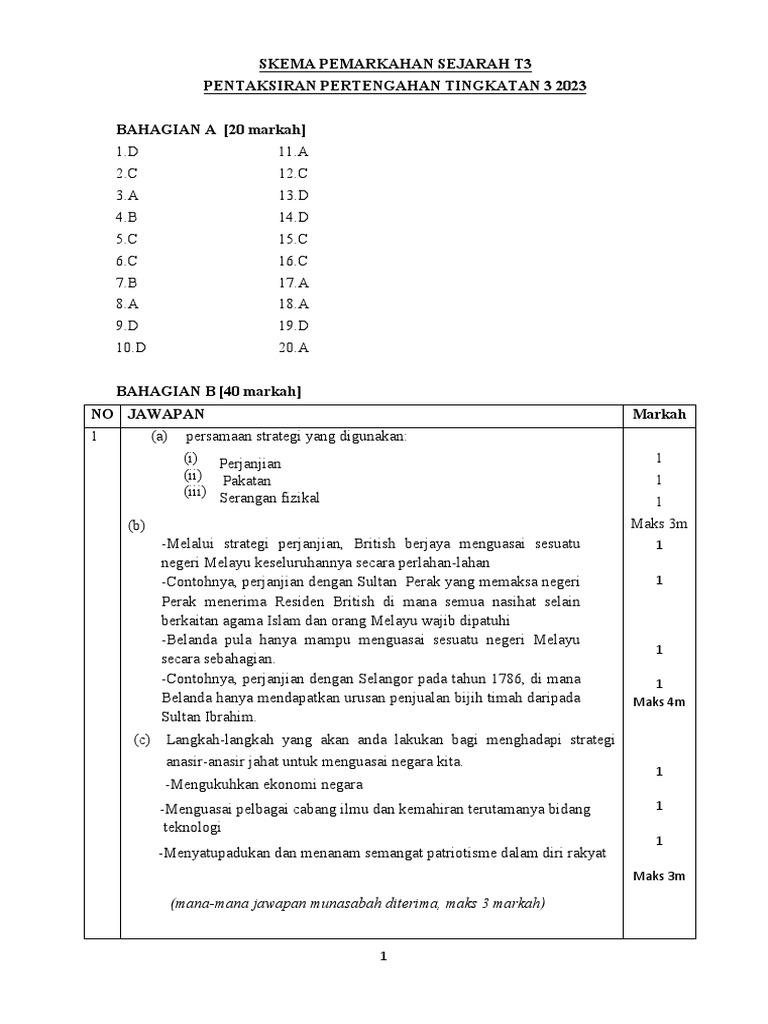Skema Pemarkahan Sejarah T3 - 2023 | PDF