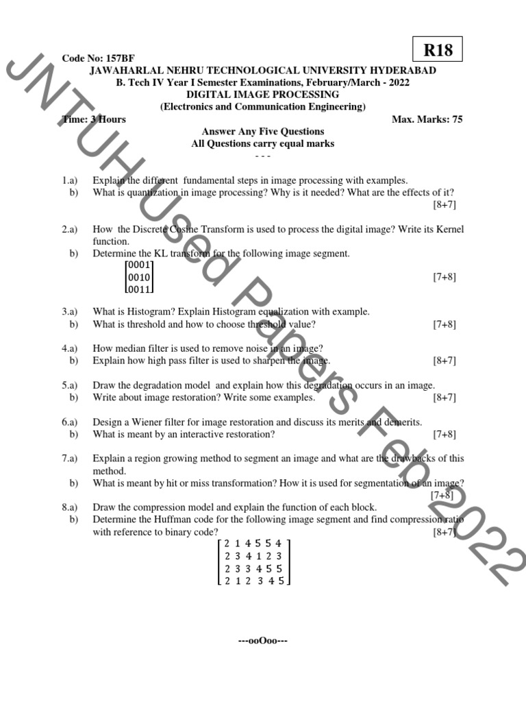 DIGITAL IMAGE PROCESSING FebruaryMarch 2022 | PDF | Data Compression | Applied Mathematics