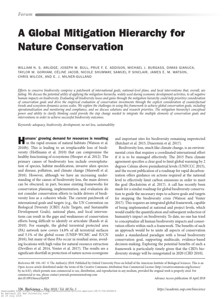 A Global Mitigation Hierarchy For Nature Conservation | PDF ...