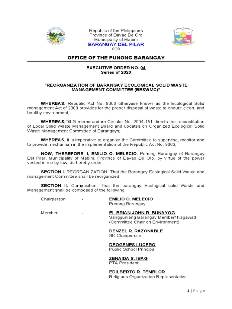 Executive Order No. 04 - Beswmc | PDF | Waste Management | Municipal ...