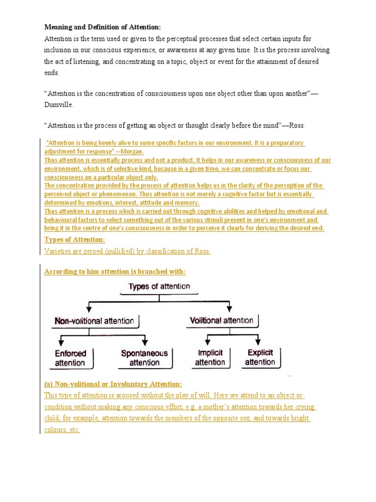 Meaning and Definition of Attention | PDF | Attention | Perception