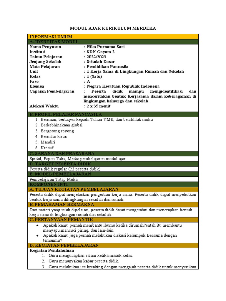 Revisi Modul Ajar - Kelas 1 | PDF | Karier & Perkembangan | Kesehatan Holistik