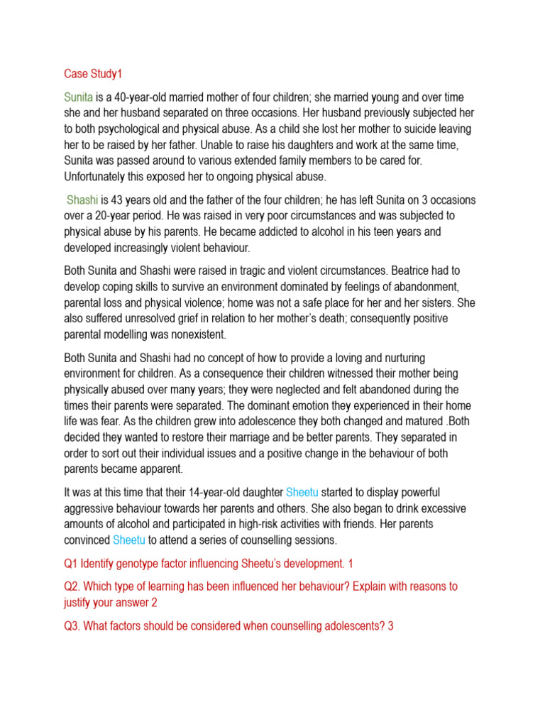 Class 11 Case Studies (By Myself) | PDF | Psychology | Behavioural Sciences