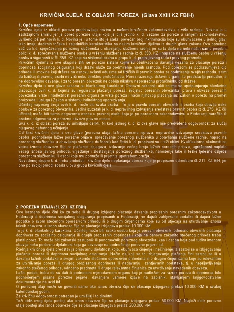 VI - Krivicna Djela Iz Oblasti Poreza I Krivicna Djela Protiv Radnih Odnosa | PDF