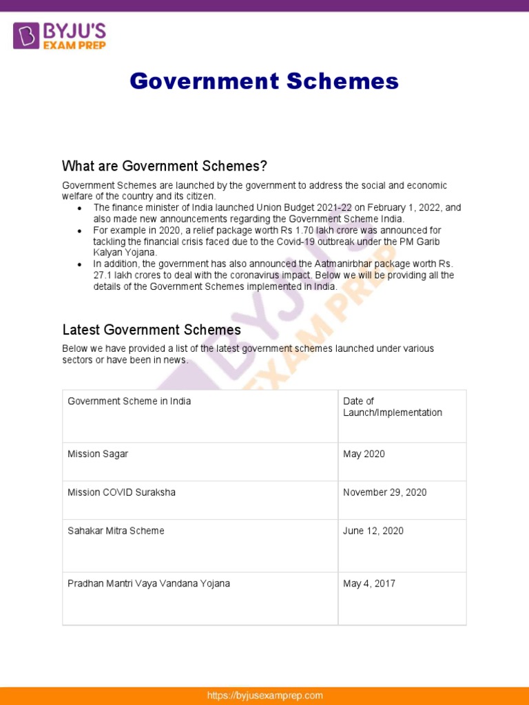 Overview of Recent Government Schemes | PDF | Government Of India ...
