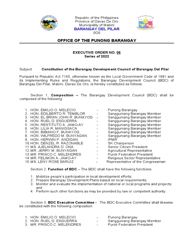 Executive Order No. 06 - BDC | PDF | Governance | Government