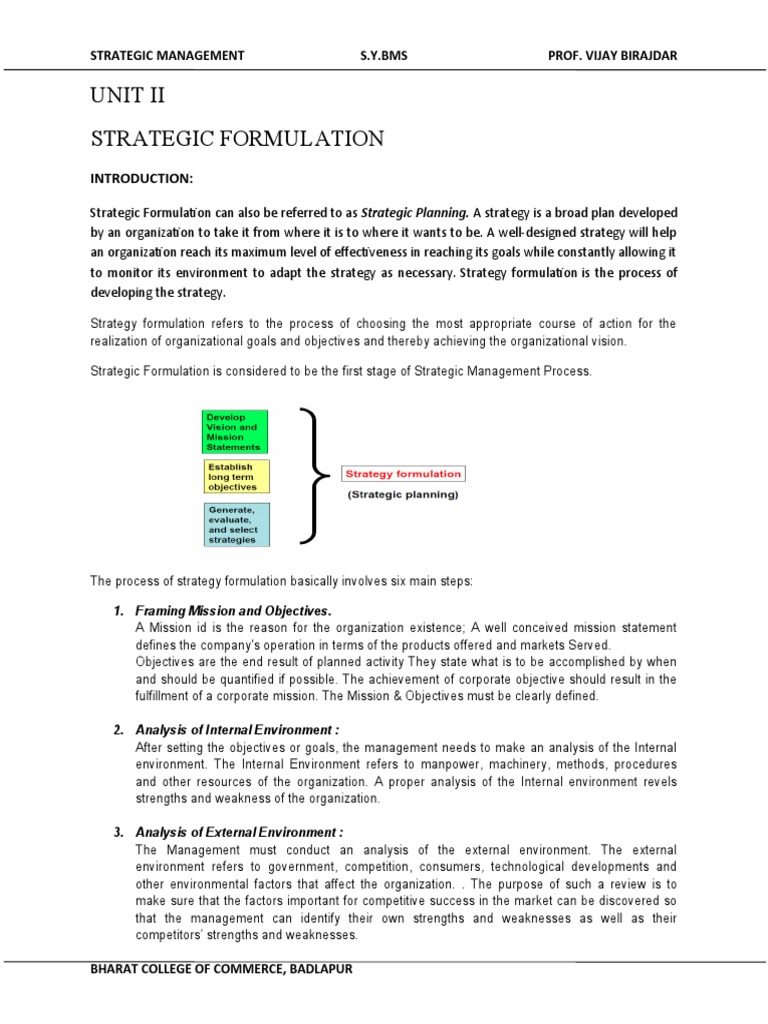 Strategic Management Notes | PDF | Strategic Management | Swot Analysis