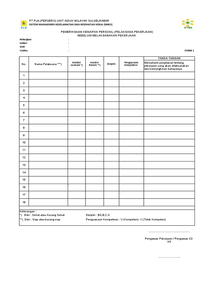 Form Safety Briefing Harian Fix | PDF