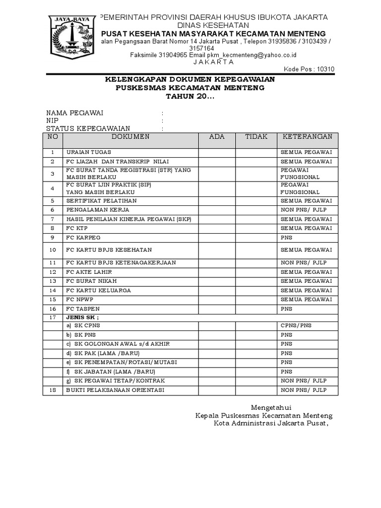 Form Kelengkapan Doc - Kepegawaian | PDF