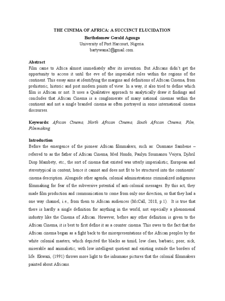 The Cinema of Africa: A Susinct Elucidation | PDF