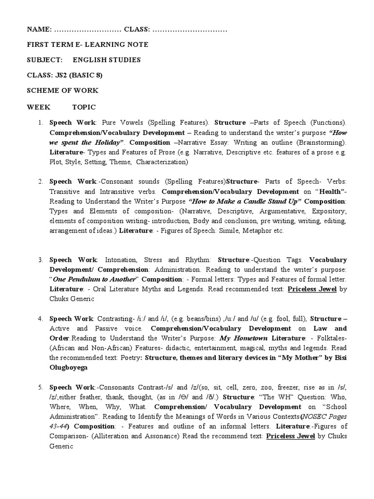 Basic 8 1ST Term English Lang. | PDF