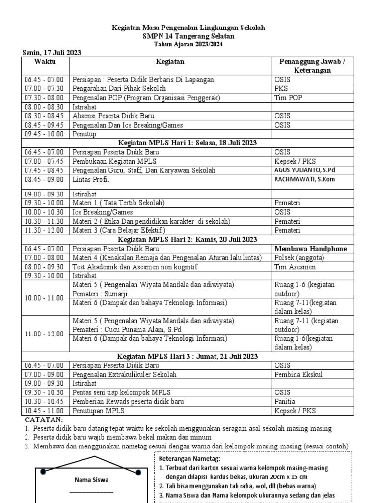 Jadwal Mpls 2023-2024 | PDF