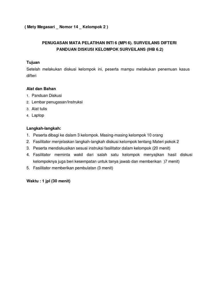 Penugasan MPI 6 - Kasus Difteri Kel. 2 | PDF