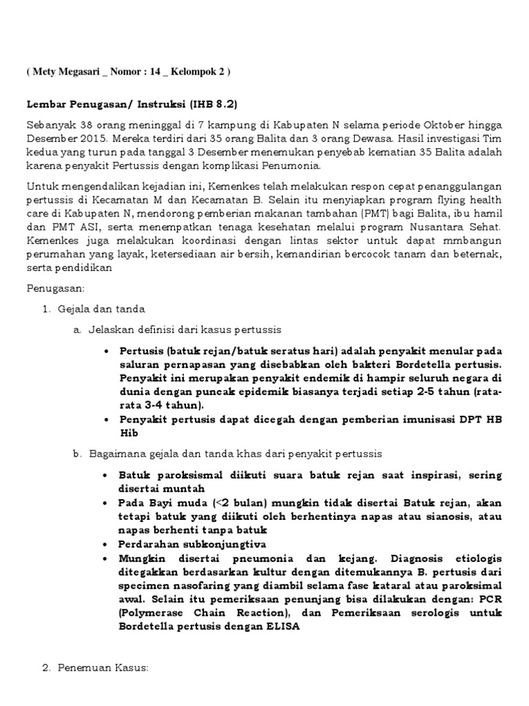 Penugasan MPI 8 - Kasus Pertusis Kel. 2 | PDF