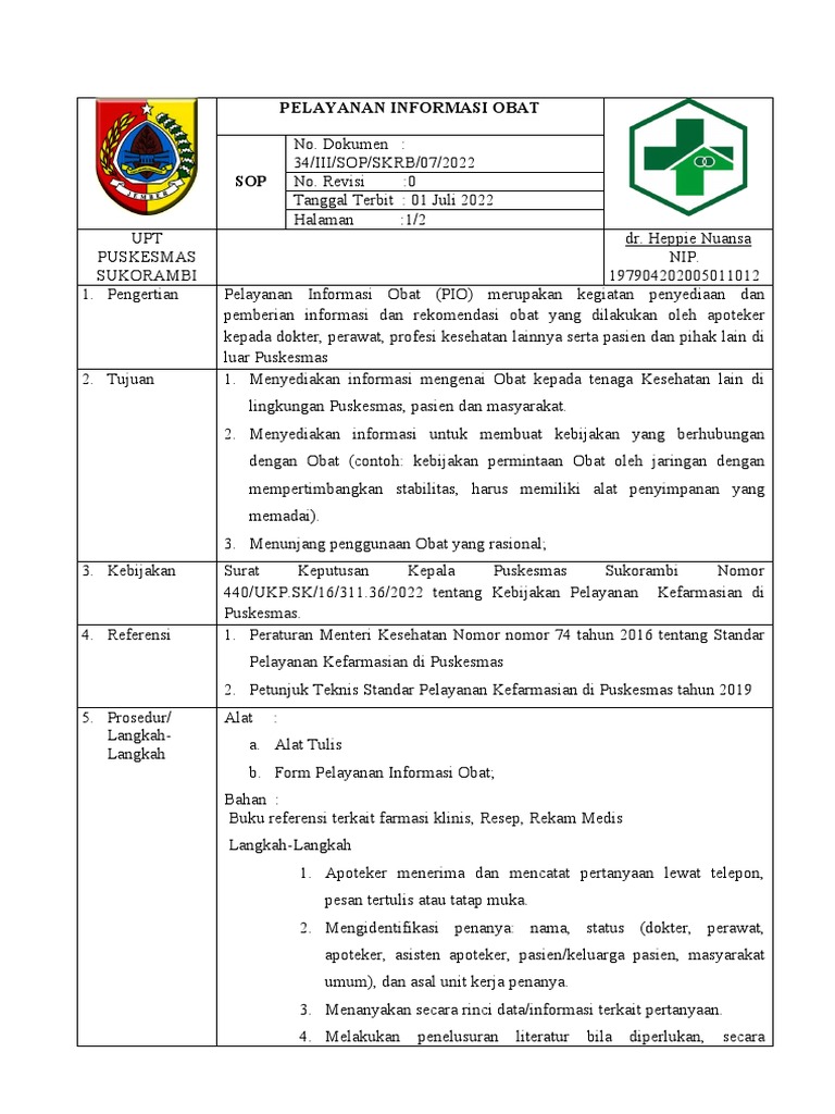 Sop Pelayanan Informasi Obat | PDF