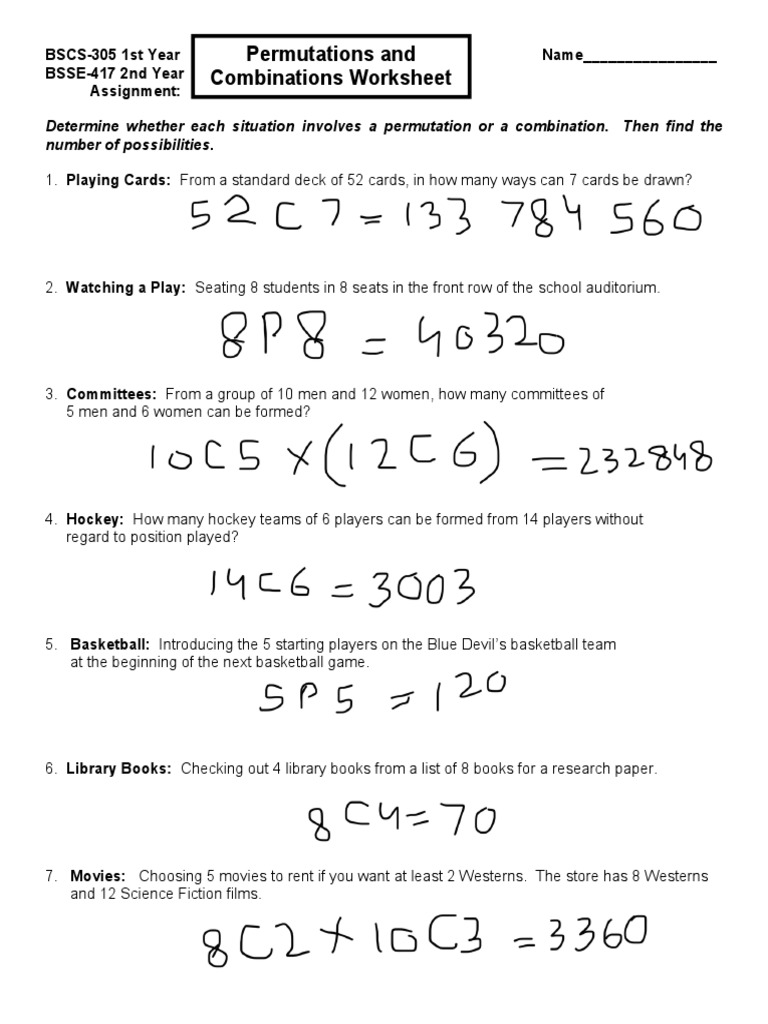 1 Permutations And Combinations Test Pdf