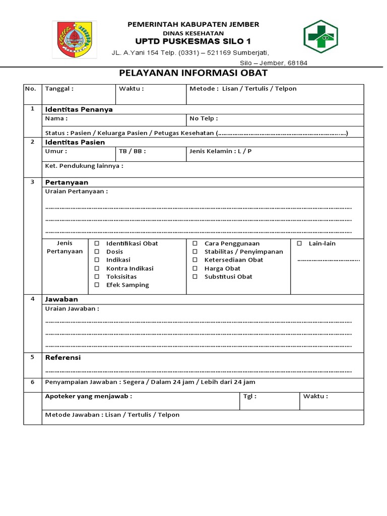 Formulir Pelayanan Informasi Obat | PDF