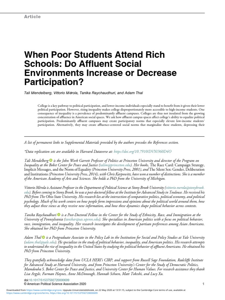 When Poor Students Attend Rich Schools - Do Affluent Social ...