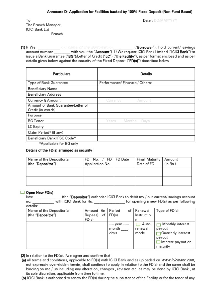 Annexure D BG Application Form | PDF | Banks | Deposit Account