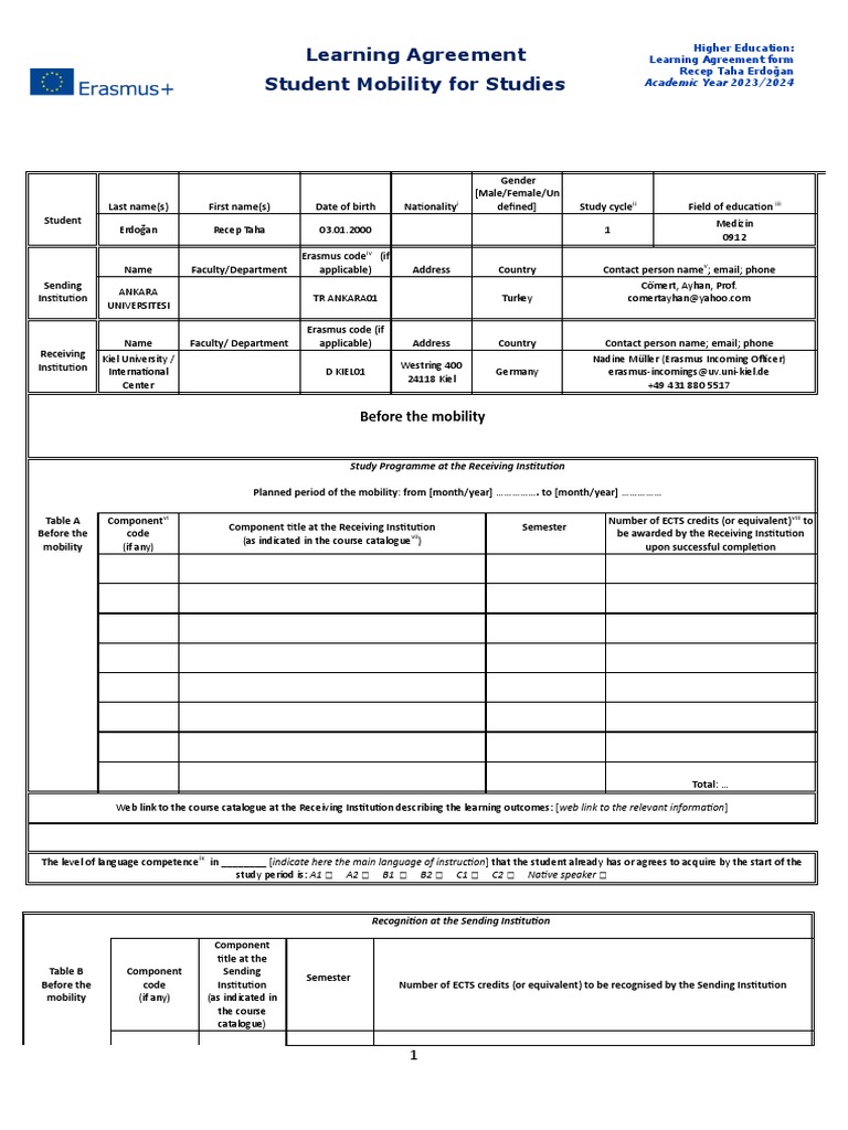Learning Agreement Studies 2021 BeforeMobility | PDF | Academic Degree