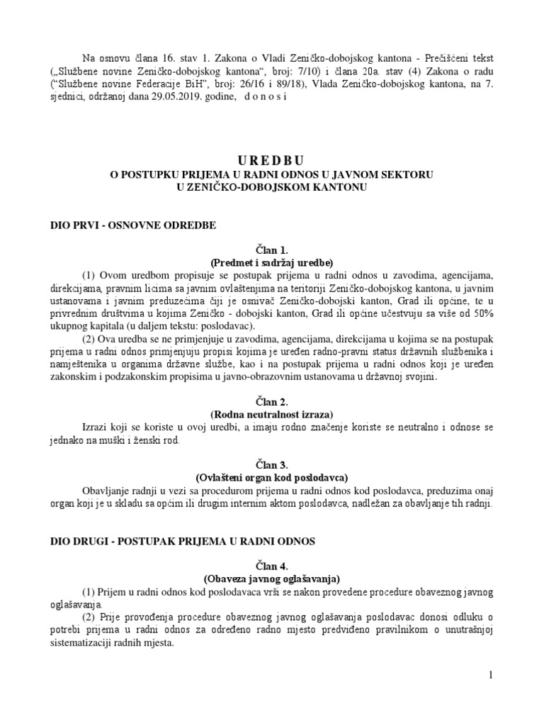 Uredba Postupak Prijema U Radni Odnos U Javnom Sektoru ZDK 29-05-2019 | PDF Uredba Postupak Prijema U Radni Odnos U Javnom Sektoru ZDK 29-05-2019 | PDF