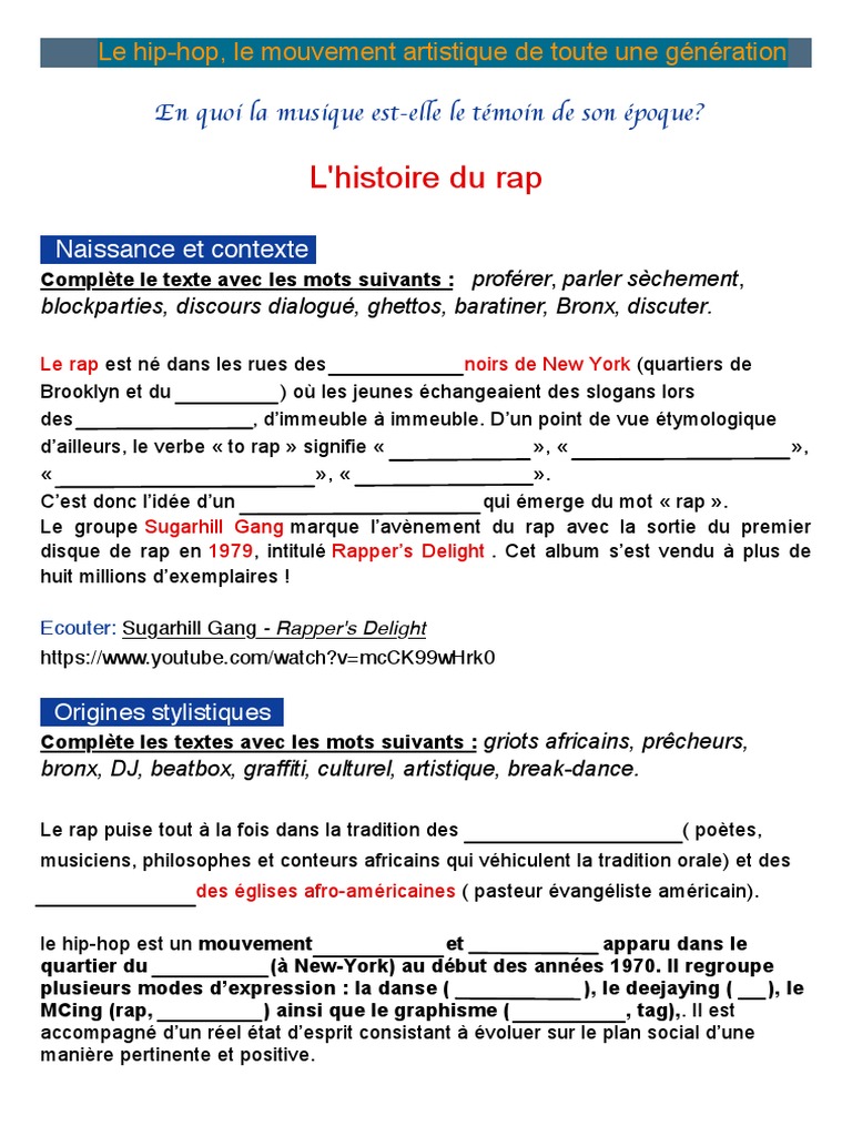 HIP-HOP - Fiche Élève - 1 | PDF