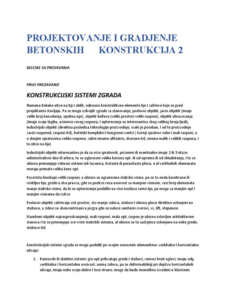 Projektovanje I Gradjenje Betonskih Konstrukcija 2 | PDF