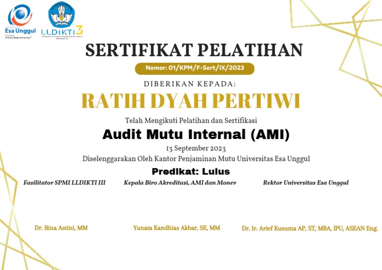 Draft Sertifikat Pelatihan AMI | PDF
