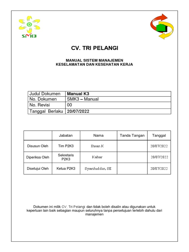 Manual SMK3 CV Tri Pelangi | PDF