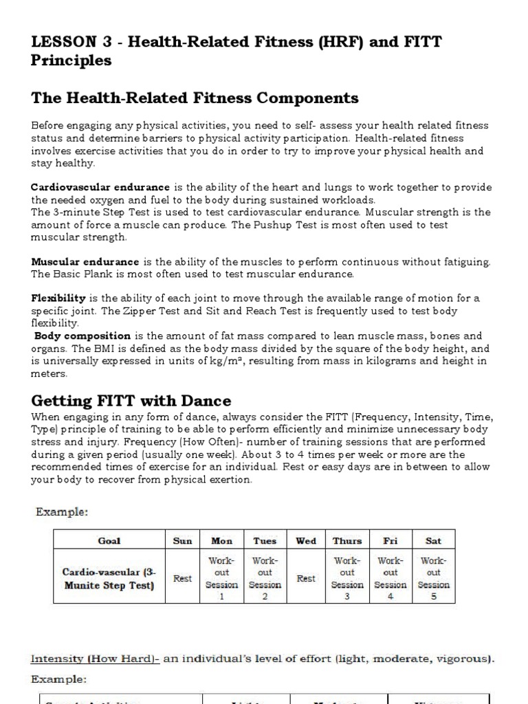 LESSON 3 - Health-Related Fitness (HRF) and FITT Principles | PDF