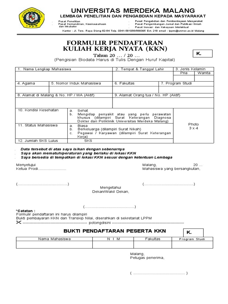 Formulir Pendaftaran KKN | PDF
