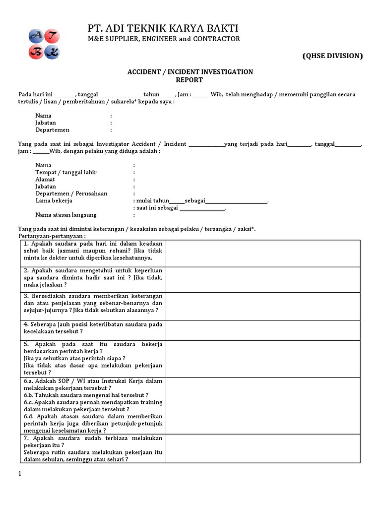F-HSE-17 ACCIDENT Investigation Form | PDF